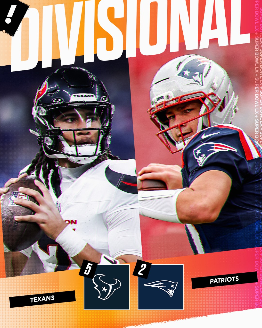 🔥 THE DIVISIONAL ROUND IS SET! New England Patriots vs Houston Texans. Make Your Callendar, don ...